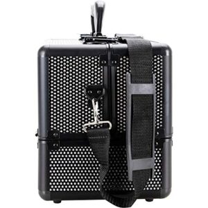 Ver Beauty 2-Tiers Extendable Trays Art Craft Tattoo Makeup Artist Cosmetic Storage Organizer Train Case Tool Box Shoulder Strap Key Lock, Black Krystal