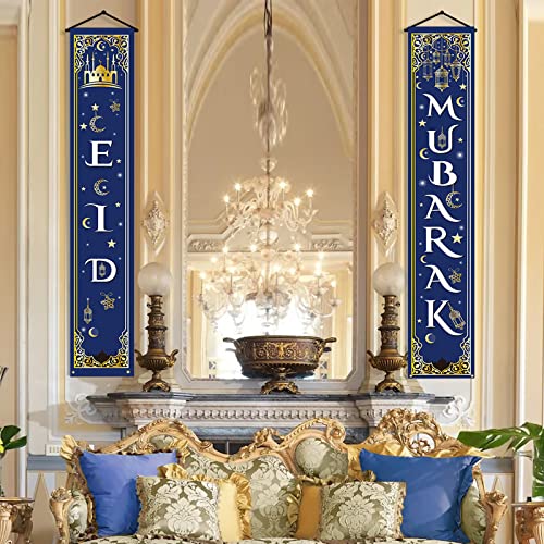 Eid Mubarak Decoration Set Ramadan Mubarak Banner Muslim Eid Mubarak Door Sign Hanging Banners Moon Mosque Islamic Muslim Holiday Party Front Door Sign Decoration Supply