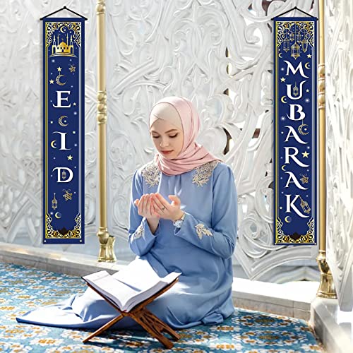 Eid Mubarak Decoration Set Ramadan Mubarak Banner Muslim Eid Mubarak Door Sign Hanging Banners Moon Mosque Islamic Muslim Holiday Party Front Door Sign Decoration Supply