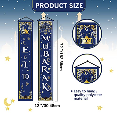 Eid Mubarak Decoration Set Ramadan Mubarak Banner Muslim Eid Mubarak Door Sign Hanging Banners Moon Mosque Islamic Muslim Holiday Party Front Door Sign Decoration Supply