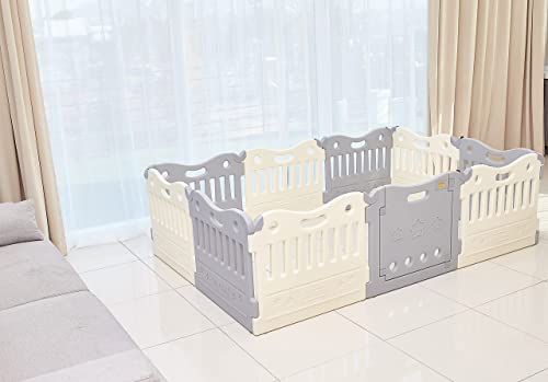 Baby Care Play Mat Funzone Play Pen - Extra Large Baby Play Yard - Play Pen for Baby - Safe with Double Locking (Grey, Full Set)