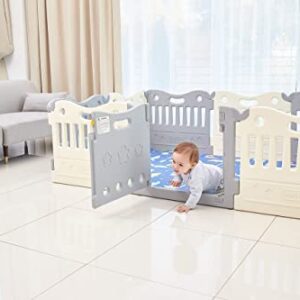 Baby Care Play Mat Funzone Play Pen - Extra Large Baby Play Yard - Play Pen for Baby - Safe with Double Locking (Grey, Full Set)