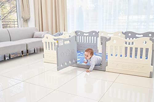 Baby Care Play Mat Funzone Play Pen - Extra Large Baby Play Yard - Play Pen for Baby - Safe with Double Locking (Grey, Full Set)