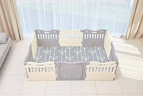 Baby Care Play Mat Funzone Play Pen - Extra Large Baby Play Yard - Play Pen for Baby - Safe with Double Locking (Grey, Full Set)