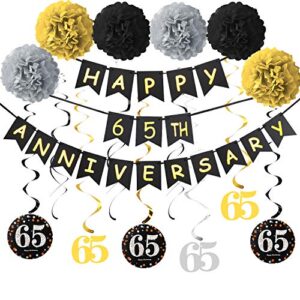 yoaokiy 65th anniversary party decorations kit – including glitter happy 65th anniversary banner, 9pcs hanging swirl, 6pcs poms – for 65th wedding anniversary party decorations supplies…