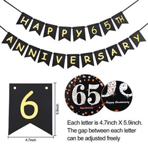 Yoaokiy 65th Anniversary Party Decorations Kit - Including Glitter Happy 65th Anniversary Banner, 9Pcs Hanging Swirl, 6Pcs Poms - for 65th Wedding Anniversary Party Decorations Supplies…