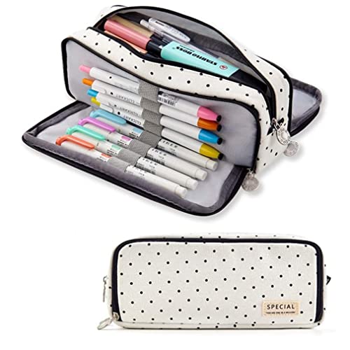 iSuperb Large Capacity Pencil Case Big 3 Compartments Pencil Pouch Canvas Pen Bag Zipper Stationery Storage Makeup Cosmetic Bags for Women Men