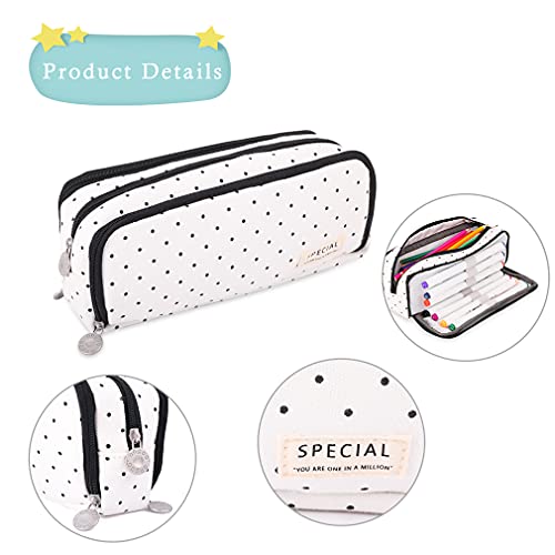 iSuperb Large Capacity Pencil Case Big 3 Compartments Pencil Pouch Canvas Pen Bag Zipper Stationery Storage Makeup Cosmetic Bags for Women Men