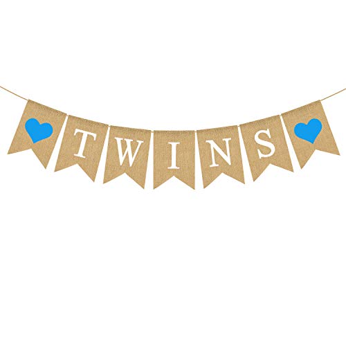 Rustic Burlap Twins Banner for Twin Boys Baby Shower Party Decoration