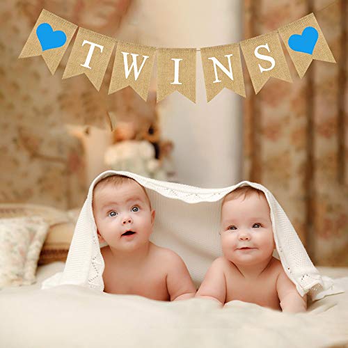 Rustic Burlap Twins Banner for Twin Boys Baby Shower Party Decoration