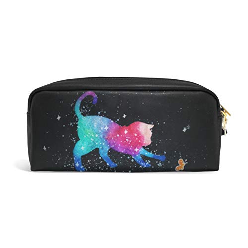 ALAZA Cute Pencil Case Watercolor Cat Butterfly Galaxy Pen Cases Organizer PU Leather Comestic Makeup Bag Make up Pouch, Back to School Gifts