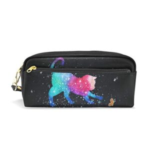 ALAZA Cute Pencil Case Watercolor Cat Butterfly Galaxy Pen Cases Organizer PU Leather Comestic Makeup Bag Make up Pouch, Back to School Gifts