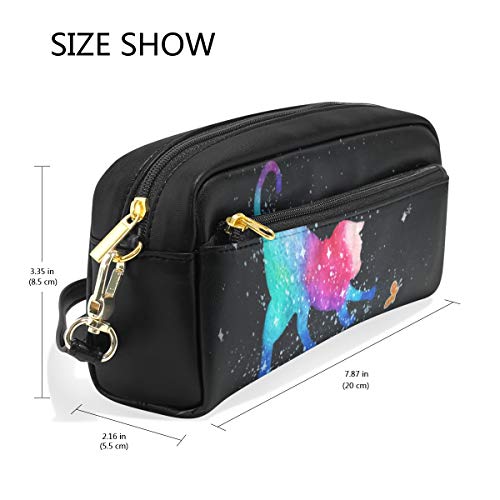 ALAZA Cute Pencil Case Watercolor Cat Butterfly Galaxy Pen Cases Organizer PU Leather Comestic Makeup Bag Make up Pouch, Back to School Gifts