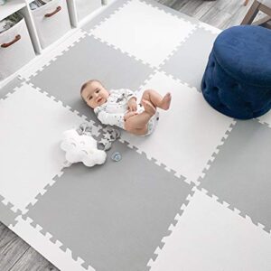 baby play mat tiles extra large thick non-toxic foam floor puzzle mat interlocking activity playmat for infants toddlers kids crawling tummy time 74×74 inches (grey/white)