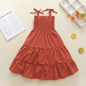 Toddler Baby Girl Strap Dress Outfits Sleeveless Elastic Waist Tutu One Piece Dresses Outifts Clothes(Solid Orange,6-7 Years)