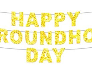 Happy Groundhog Day Banner Cute Animals Glitter Golden Theme Decor Decorations for Season Forecast 1st Birthday Party Spring February 2nd Holidays Festival Groundhog Day Supplies Favors Background