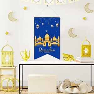 CNhoqc Ramadan Kareem Hanging Banner Welcome Door Sign Eid al-Fitr Moon Stars and Lamps Double-Sided Decorative Flag Islamic Mubarak Banner for Indoor Outdoor Eid Mubarak Party Supplies