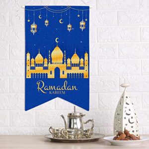 CNhoqc Ramadan Kareem Hanging Banner Welcome Door Sign Eid al-Fitr Moon Stars and Lamps Double-Sided Decorative Flag Islamic Mubarak Banner for Indoor Outdoor Eid Mubarak Party Supplies