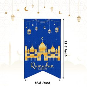 CNhoqc Ramadan Kareem Hanging Banner Welcome Door Sign Eid al-Fitr Moon Stars and Lamps Double-Sided Decorative Flag Islamic Mubarak Banner for Indoor Outdoor Eid Mubarak Party Supplies