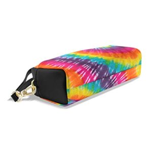 ALAZA Cute Pencil Case Tie Dye Rainbow Colorful Pen Cases Organizer PU Leather Comestic Makeup Bag Make up Pouch, Back to School Gifts