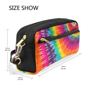 ALAZA Cute Pencil Case Tie Dye Rainbow Colorful Pen Cases Organizer PU Leather Comestic Makeup Bag Make up Pouch, Back to School Gifts