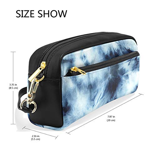 ALAZA Cute Pencil Case Tie Dye Pattern Indigo Blue Abstract Pen Cases Organizer PU Leather Comestic Makeup Bag Make up Pouch, Back to School Gifts