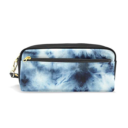 ALAZA Cute Pencil Case Tie Dye Pattern Indigo Blue Abstract Pen Cases Organizer PU Leather Comestic Makeup Bag Make up Pouch, Back to School Gifts