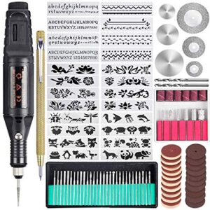 uolor 108 pcs engraving tool kit, multi-functional electric corded micro engraver etching pen diy rotary tool for jewelry glass wood ceramic metal plastic with scriber, 82 accessories and 24 stencils