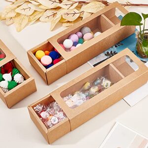 NBEADS 8 Pcs Kraft Paper Drawer Boxes, BurlyWood Festival Storage Box Kraft Paper Packaging Macaron Boxes with Clear Window Display for Jewelry Candy