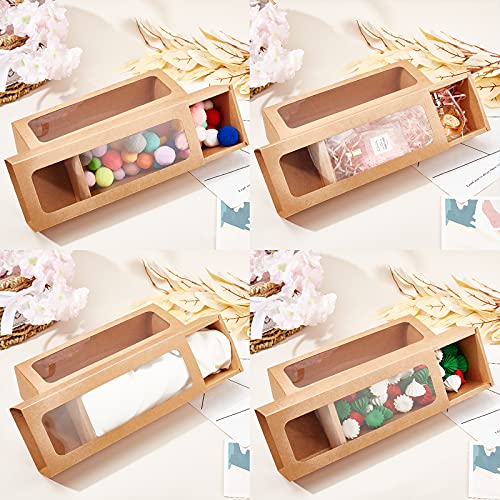 NBEADS 8 Pcs Kraft Paper Drawer Boxes, BurlyWood Festival Storage Box Kraft Paper Packaging Macaron Boxes with Clear Window Display for Jewelry Candy