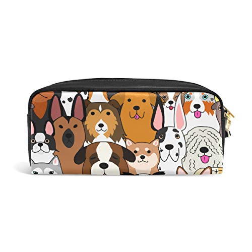 ALAZA Cute Pencil Case Cute Doodle Dog Print Animal Pen Cases Organizer PU Leather Comestic Makeup Bag Make up Pouch, Back to School Gifts