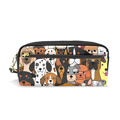 ALAZA Cute Pencil Case Cute Doodle Dog Print Animal Pen Cases Organizer PU Leather Comestic Makeup Bag Make up Pouch, Back to School Gifts