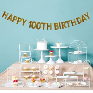 HAPPY 100TH BIRTHDAY Banner，Pre-strung，No Assembly Required，100th Birthday Party Decorations Supplies，Gold Glitter Paper Garlands Backdrops, Letters Gold Betteryanzi