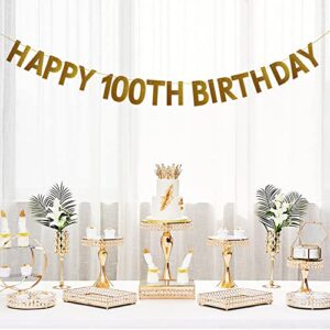 HAPPY 100TH BIRTHDAY Banner，Pre-strung，No Assembly Required，100th Birthday Party Decorations Supplies，Gold Glitter Paper Garlands Backdrops, Letters Gold Betteryanzi