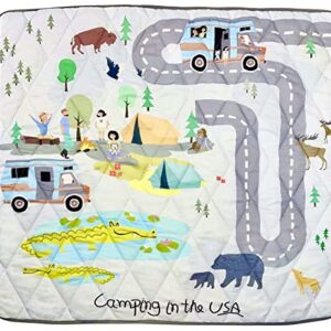 Baby Play Mat, Washable Play Mat for Baby 43"x43", Foldable Kids Tents Mat, Baby Play Gym Mat, Play Tent Mat for Toddler, Baby Tummy Time Mat, Non-Slip (Camping in The USA)