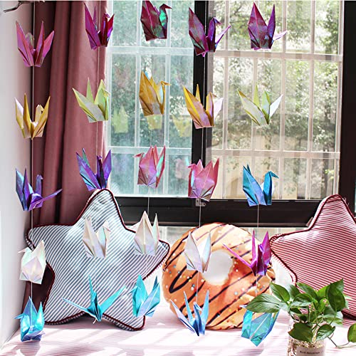 SHHS Twinkle Paper Crane Hanging Garlands ((3stringsX 3.3ft), Colorful Origami Birds Streamers for Bridal Shower, Baby Shower Birthday Party Supplies