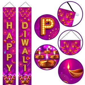 Happy Diwali Hanging Banner Porch Sign Front Door Decorations - Festival of Lights Deepavali Decorations Party Banner