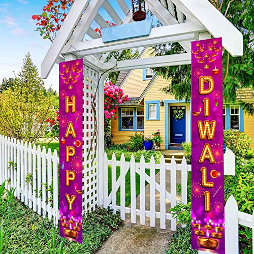 Happy Diwali Hanging Banner Porch Sign Front Door Decorations - Festival of Lights Deepavali Decorations Party Banner