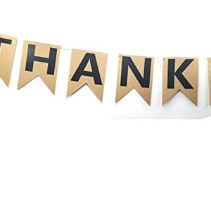 Thank You Banner Kraft Paper Pre-Strung Thanksgiving Wedding Birthday Engagement Bridal Shower Decorations Supplies Hanging Sign Photo Booth Props