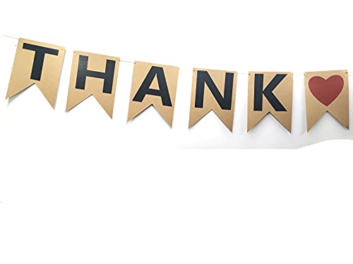 Thank You Banner Kraft Paper Pre-Strung Thanksgiving Wedding Birthday Engagement Bridal Shower Decorations Supplies Hanging Sign Photo Booth Props