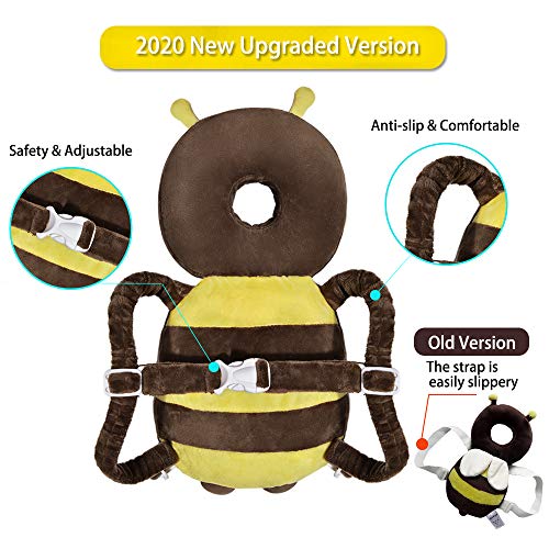 Baby Head Protector & Baby Knee Pads for Crawling,Adjustable Toddlers Head Safety Pad Cushion Backpack,Baby Back Protection for Crawling & Walking,for Age 5-24months,Bee