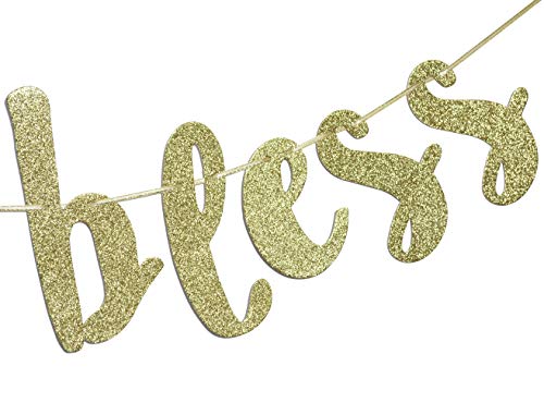 God Bless Banner, Baptism Garland Sign Gold Glitter for First Communion Christening Party Decorations Photo Props