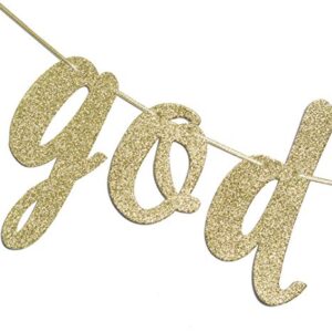 God Bless Banner, Baptism Garland Sign Gold Glitter for First Communion Christening Party Decorations Photo Props