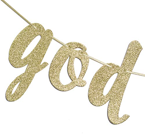 God Bless Banner, Baptism Garland Sign Gold Glitter for First Communion Christening Party Decorations Photo Props