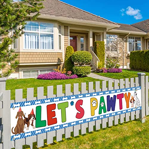 MEFENG Let's Pawty Banner Dog Puppy Theme Birthday Backdrop Yard Sign Pet Dog Birthday Decorations Party Supplies -9.8x1.6 ft.