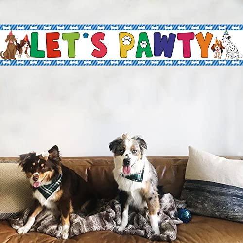 MEFENG Let's Pawty Banner Dog Puppy Theme Birthday Backdrop Yard Sign Pet Dog Birthday Decorations Party Supplies -9.8x1.6 ft.