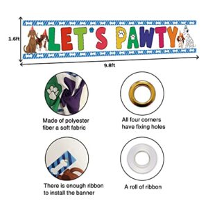 MEFENG Let's Pawty Banner Dog Puppy Theme Birthday Backdrop Yard Sign Pet Dog Birthday Decorations Party Supplies -9.8x1.6 ft.