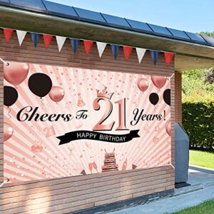 Luxiocio 21st Birthday Decorations for Women - Cheers to 21 Years Banner Backdrop - 21 Years Old Birthday Poster Background Party Supplies for Her(6 x 3.6ft, Rose Gold)