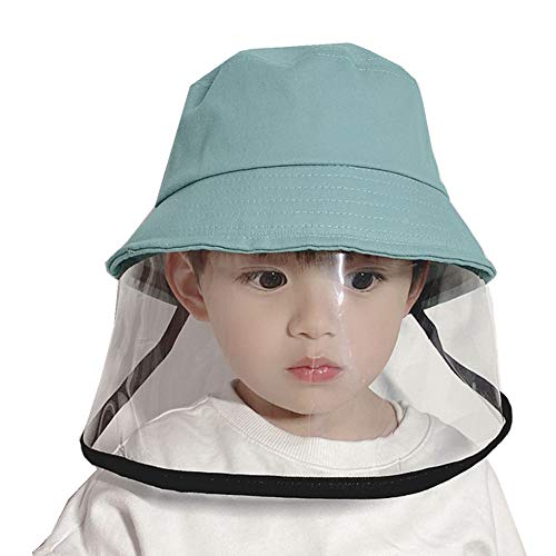 G' abigale Fairy Children Kids Anti-Saliva/Anti-Droplet/Anti-Wind and Dust/Anti-UV Sun Protection Bucket Hat with Wide Brim &Transparent Full Face Cover Protection for Head, Neck, Eyes (Blue)