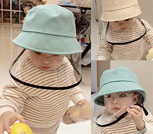 G' abigale Fairy Children Kids Anti-Saliva/Anti-Droplet/Anti-Wind and Dust/Anti-UV Sun Protection Bucket Hat with Wide Brim &Transparent Full Face Cover Protection for Head, Neck, Eyes (Blue)